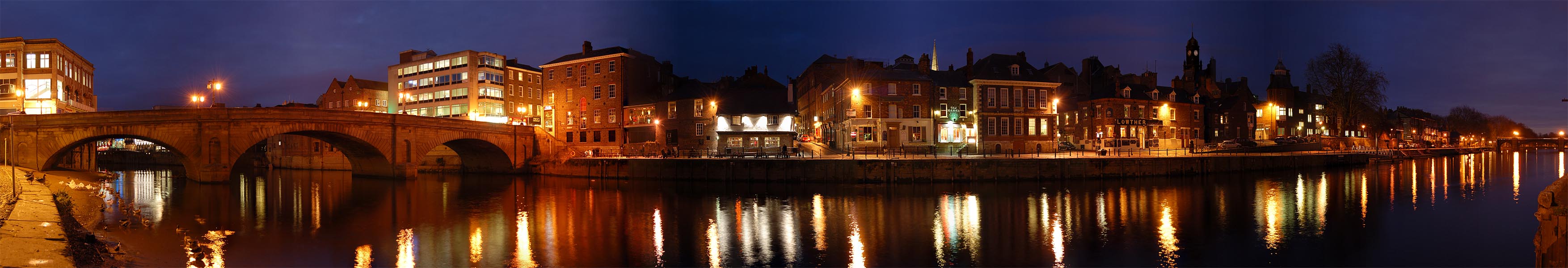 Panorama of King's Staith York. Long Exposure Night Photo.
